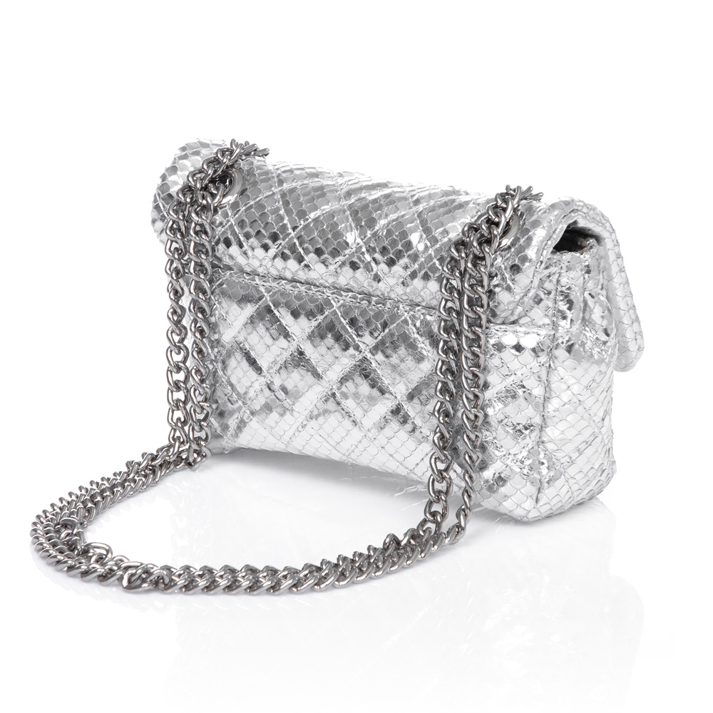 BOLSA PRATA PITONE PEQUENA COURO OLIVIA | Capodarte