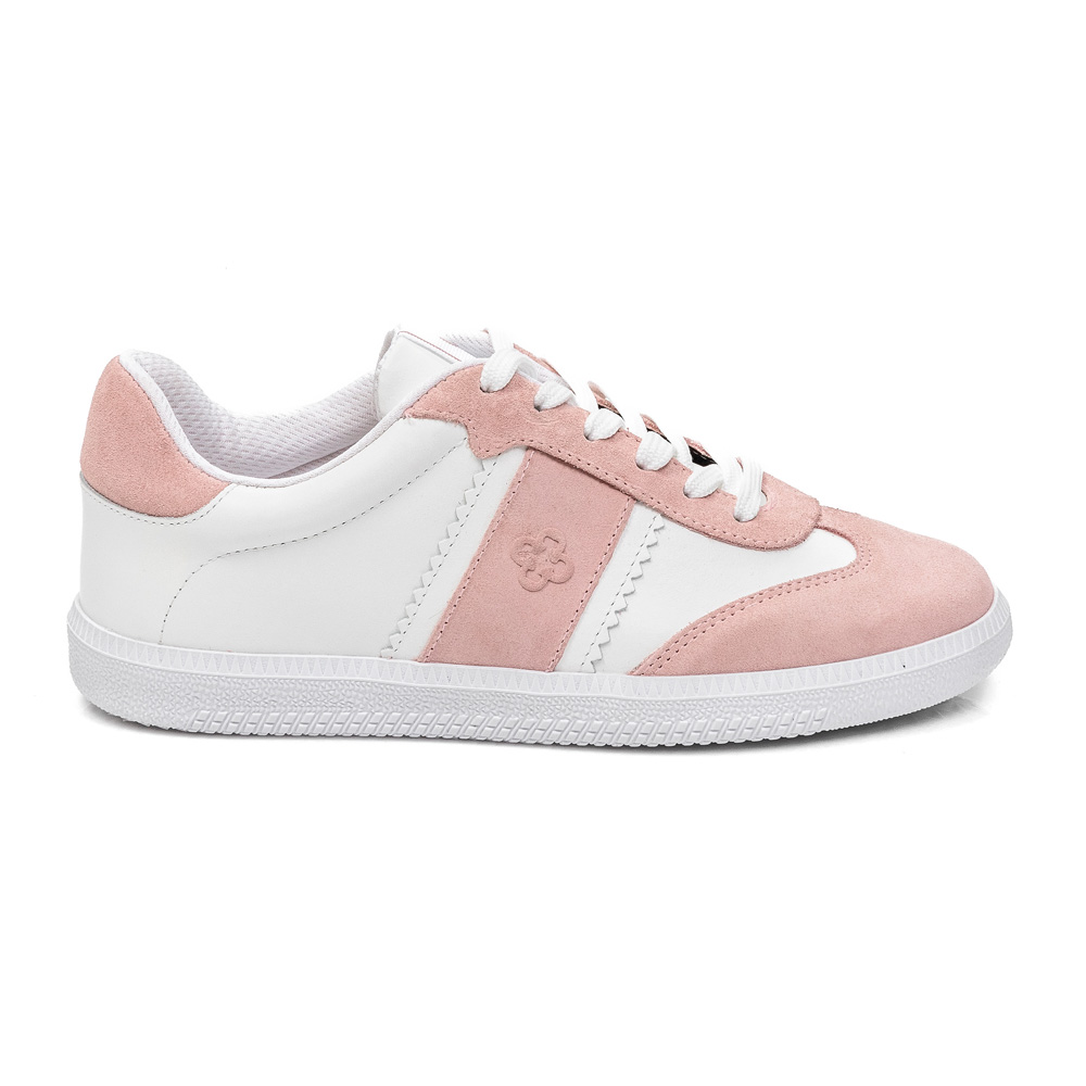 TÊNIS FEMININO DE COURO ROSA E BRANCO AMARRAÇÃO | Capodarte